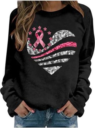 Generic Cancer du Sein Octobre Ruban Rose Sweatshirt Femme Manches Longues Cancer du Sein Sensibilisation Rose Octobre Pullover Elegant Sweat Haut Shirt Tops 