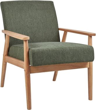 Beliani Sessel Gr&uuml;n u. Hellbraun aus Stoff mit Holz Armlehnen Retro Stil Gepolstert Polstersessel f&uuml;r Wohnzimmer Schlafzimmer Flur