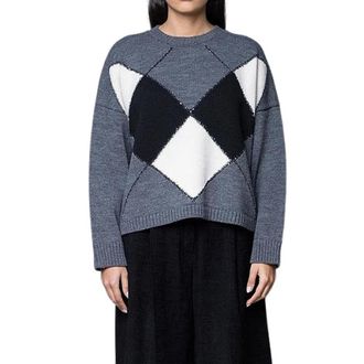 Kaos Rundhals-Strickpullover aus Jacquard mit Mikro-Pailletten - - Knitwear - Damen - Grau - S