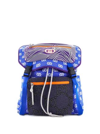 Gucci Panelled Double Buckle GG Jacquard Nylon and Rubber Large backpack - Blau