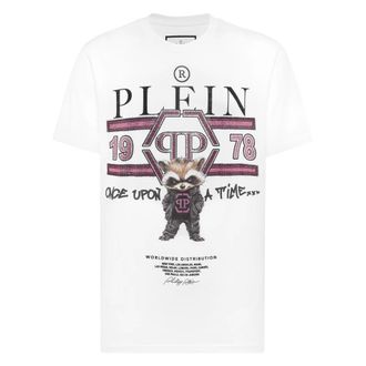 Philipp Plein Homme, Tops, Blanc, Taille: XS Round Neck T-Shirt College Animals