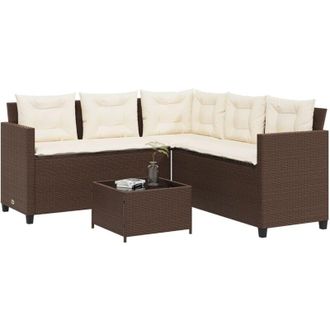 vidaXL Canap&eacute; de jardin avec table et coussins en forme de l marron