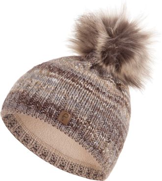 Faera Winterm&uuml;tze M&uuml;tze Damen warm gef&uuml;ttert mit Kunstfell Mehrfarbig Bommelm&uuml;tze Fleecefutter Winter Strickm&uuml;tze Beanie 59, Farbe:Beige