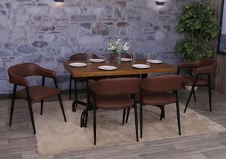 Mendler 6er-Set Esszimmerstuhl HWC-P29, K&uuml;chenstuhl Lehnstuhl Polsterstuhl, Industrial Retro Vintage Kunstleder - rostrot