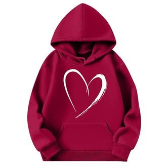 Generic Sweat &agrave; capuche ample d&eacute;contract&eacute; pour la Saint-Valentin 2026 avec imprim&eacute; pour un pull confortable, Rouge, XXL