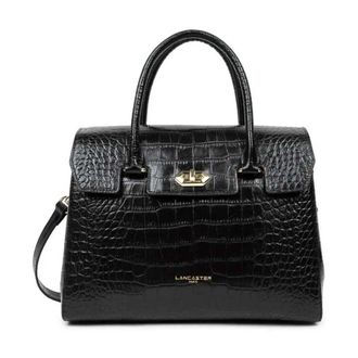 Lancaster Sac &agrave; Main A rabat avec fermoir Exotic Croco 524-85 Noir Croco