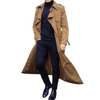 Generic Trench &agrave; double boutonnage pour homme - Style Renaissance - Coupe ajust&eacute;e - Coupe ajust&eacute;e - Coupe-vent, kaki, 3XL