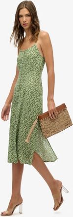 Superdry Robe mi-longue boutonnée à bretelles avec imprimé à petites fleurs - Vert