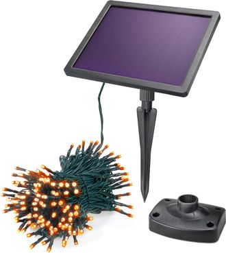 Esotec Solar LED-Lichterkette, 200 LEDs bernsteinfarben, 20m LED-Kette, LiFePO4 Akku, Solarmodul, Weihnachtsbeleuchtung outdoor, Gartendeko, winterfest, wett