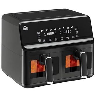HOMCOM Dual Zone Hei&szlig;luftfritteuse 8 L Airfryer 2500W mit 2 F&auml;cher, 8 Programme, Antihaftbeschichtung, Heissluftfritteuse Fritteuse ohne &Ouml;l, Schwarz
