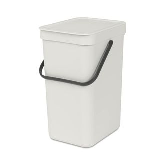 Brabantia Sort & Go Abfalleimer mit Deckel 12 L (hellgrau), platzsparender Pfandsammler mit Griff, abnehmbarer, feststellbarer Deckel, leicht zu reinigender gro