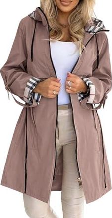 TOMWELL Trench Femme Capuche Longue Manteaux Chaud Blouson Zippé à Capuchon Imprimé Jacket Décontractée Outercoat A Marron XXL