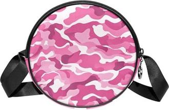 Generic Sac &agrave; bandouli&egrave;re Circle pour femme, petit sac &agrave; bandouli&egrave;re rose camouflage avec fermeture &eacute;clair, bretelles r&eacute;glables, sac &agrave; main rond d&eacute;contract&eacute; p