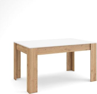 Skraut Home Esszimmertisch, K&uuml;chentisch, Esstisch, 140x90x76 cm, F&uuml;r 6 G&auml;ste, Stubentisch, Moderner Stil, Wei&szlig; und Eiche - Skraut Home