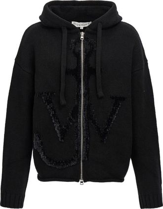 J.W.Anderson Homme, Sweatshirts et sweats &agrave; capuche, Noir, Taille: M Wool Knit Sweat &agrave; capuche