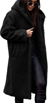 Generic Manteaux longs en fausse fourrure pour femmes, manteaux chauds dhiver, vestes &agrave; capuche en polaire duveteuse, manches longues, v&ecirc;tements dext&eacute;rieur te