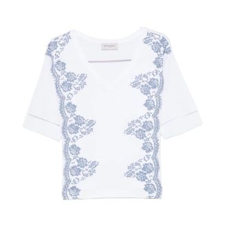 Ermanno Scervino Femme, Tops, Blanc, Taille: 34 FR V-neck Pointelle T-Shirt