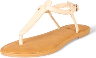 Amazon Essentials Damen L&auml;ssige Zehenstegsandale mit Kn&ouml;chelriemen, Hellbeige, 38 EU