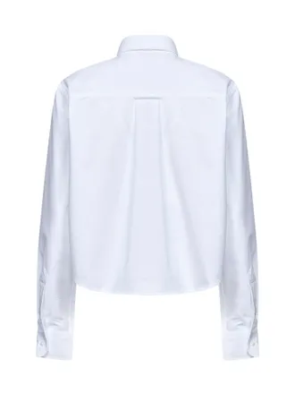 Ami Womens Shirt, Cropped Cotton Poplin, White