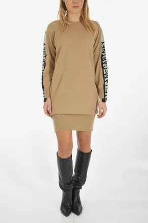 Stella McCartney Virgin Wool Long-Sleeve Mini Dress With Logo Details Stella McCartney