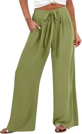 Generic Pantalon d&eacute;t&eacute; en coton et lin pour femme - Jambe large - Taille haute - Solide et respirant - Pantalon de jogging d&eacute;contract&eacute; - Pantalon d&eacute;t&eacute; d&eacute;contra