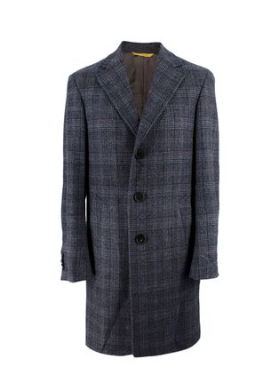 Canali Navy Check Kei Longline Coat Size S