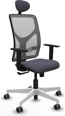 Piqueras y Crespo Schreibtischstuhl aus grauem Netzstoff, mit 1D-Armlehnen, h&ouml;henverstellbare Lendenwirbelst&uuml;tze und festes Kopfteil, ausgestattet mit 3 Positionen und 
