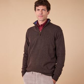 Bexley Keyden II - Pull homme chocolat fonc&eacute; et bleu fonc&eacute; chin&eacute;