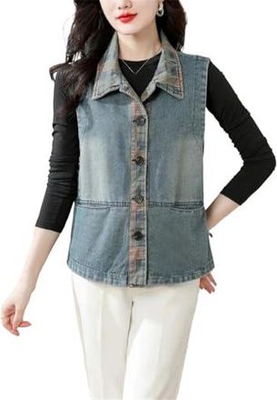 Generic Gilet en jean pour femme - V&ecirc;tement dext&eacute;rieur sans manches &eacute;l&eacute;gant et d&eacute;contract&eacute; pour l&eacute;t&eacute;, bleu, XS