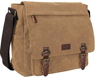S-Zone Homme Sac à Bandoulière 15,6 Pouces Grand Sac pour Ordinateur Portable Sac Messager en Toile Vintage Porte-Documents Sac à Bandoulière Sac de Bureau S