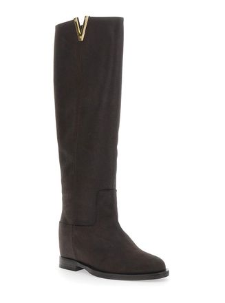 Via Roma 15 Womens Boots Suede Brown With Metallic V