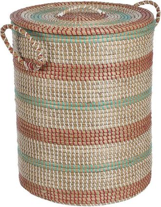 Beliani Aufbewahrungskorb Naturfarben Seegras 50 cm mit Deckel Griffen Rund Modern Wäschekorb für Kinder Spielsachen Spielzeugkorb Jugendzimmer Deko