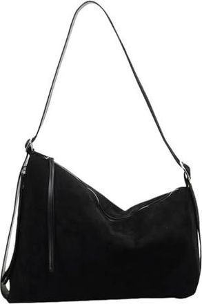 Generic Sac &agrave; bandouli&egrave;re en daim synth&eacute;tique avec fermeture &eacute;clair - Grande capacit&eacute; - Pour voyage, shopping, travail, usage quotidien, Noir, 350.00x300.00x1