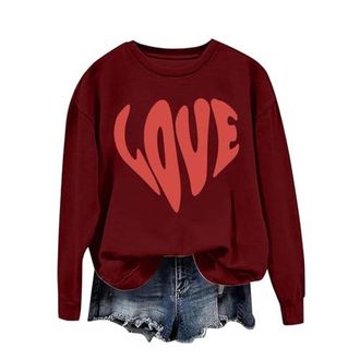 Generic Sweat-shirts de Saint-Valentin 2026 pour femmes 2024 imprim&eacute; graphique coeur col rond manches longues chemisier Saint-Valentin automne hiver pull, bor
