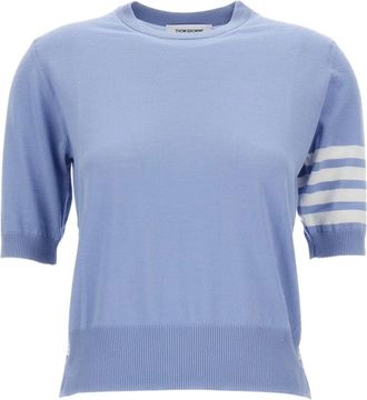 Thom Browne Femme, Pulls, Bleu, Taille: 34 FR T-shirt 4-Bar en maille jersey de laine m&eacute;rinos