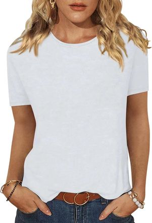 Minetom Tshirt Damen Sommer Basic Shirt Rundhals Kurzarm Oberteile Einfarbig T-Shirt Frauen Top