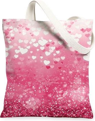 Generic Sacs fourre-tout en toile &agrave; paillettes pour la Saint-Valentin, motif amour romantique, sacs d&eacute;picerie r&eacute;utilisables, l&eacute;gers et lavables, p&ecirc;che, 13x15 