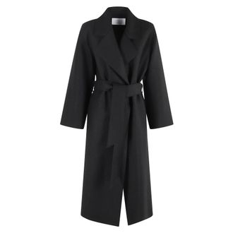 Harris Wharf London Schwarzer G&uuml;rtel-Clutch-Mantel mit Revers - - Coats - Damen - Schwarzk - XS