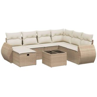 vidaXL Vidaxl - Salon de jardin avec coussins 8 pcs beige r&eacute;sine tress&eacute;e