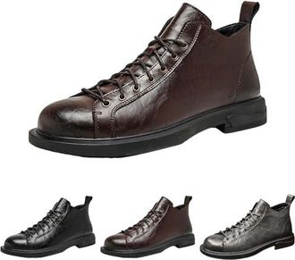 Generic Bottines décontractées confortables et légères à lacets pour homme - En cuir rétro - Bout rond - Semelle antidérapante en caoutchouc - Pour le travail