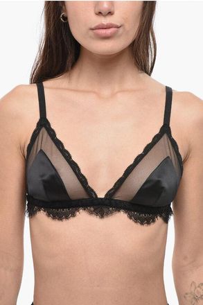 Dolce & Gabbana Satin Triangle Bra with Mesh Inserts size 40