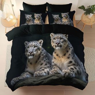 Generic Bettbezug 220 x 240 cm, Dunkel Realismus Fotografie Tiere Schneeleopard Bettw&auml;sche, Wende Microfaser bettw&auml;sche f&uuml;r Jungen M&auml;dchen Bettbezug mit 2 Kis