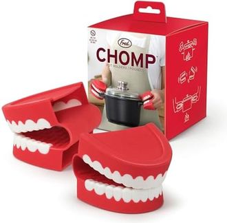 Genuine Fred Chomp Topflappen, Ofenhandschuhe, 2 St&uuml;ck, von Ratternden Z&auml;hnen inspiriert, hitzebest&auml;ndige Silikon-Ofengriffe, lustig, witzig, K&uuml;chenhelfer und Zube