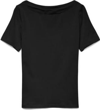 Vero Moda Vero Moda VMPANDA T-Shirt Stretch uni &agrave; Manches Courtes et col Bateau pour Femme, Noir, XXL