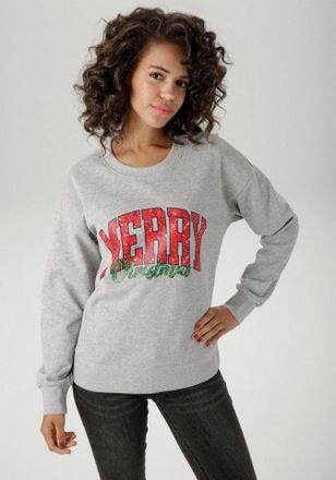 Aniston Weihnachtssweatshirt mit MERRY Christmas-Schriftzug in Pailletten-Optik