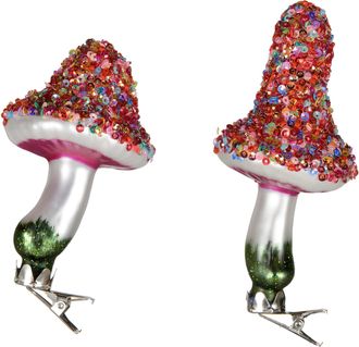 Kaemingk Christbaumschmuck Glas 10,6cm - Pilz Figur auf Clip - 1 Stück Sortiert - Weihnachtsbaum Anhänger für Weihnachten - Christbaumanhänger & Weihnachtsbaum