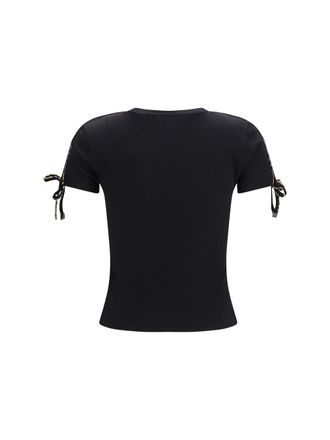 Burberry Womens Cotton Lace-Detail T-Shirt Black T-Shirts And Polos