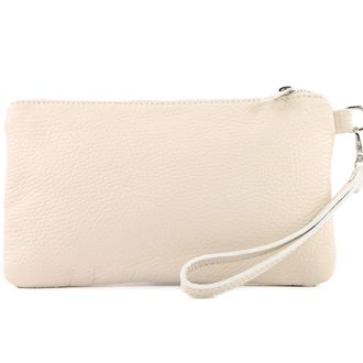 modamoda.de T193 Damen Leder Clutch Handgelenktasche Kosmetiktasche Klein handmade in Italy, Farbe:Creme