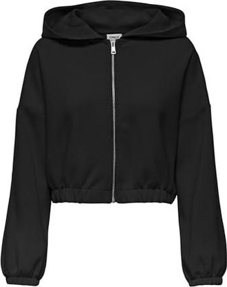 Only Onlscarlett Ls Pull en Tricot &eacute;lastique &agrave; Capuche zipp&eacute; pour Femme SWT Noos, Noir, S