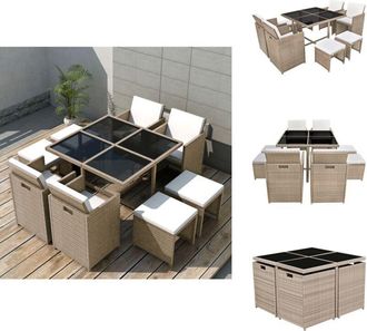 vidaXL 9-tlg. Garten-Essgruppe mit Auflagen Poly Rattan Beige - Gartenm&ouml;bel - Essgruppen - Rattan M&ouml;bel - Outdoor M&ouml;bel - Balkonm&ouml;bel